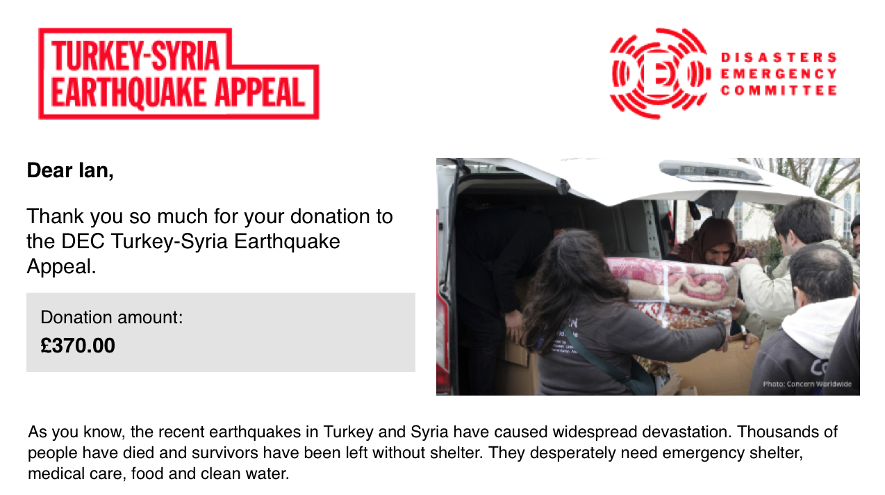 Thank You – DEC Earthquake Appeal – St John & St Mark Church Bury
